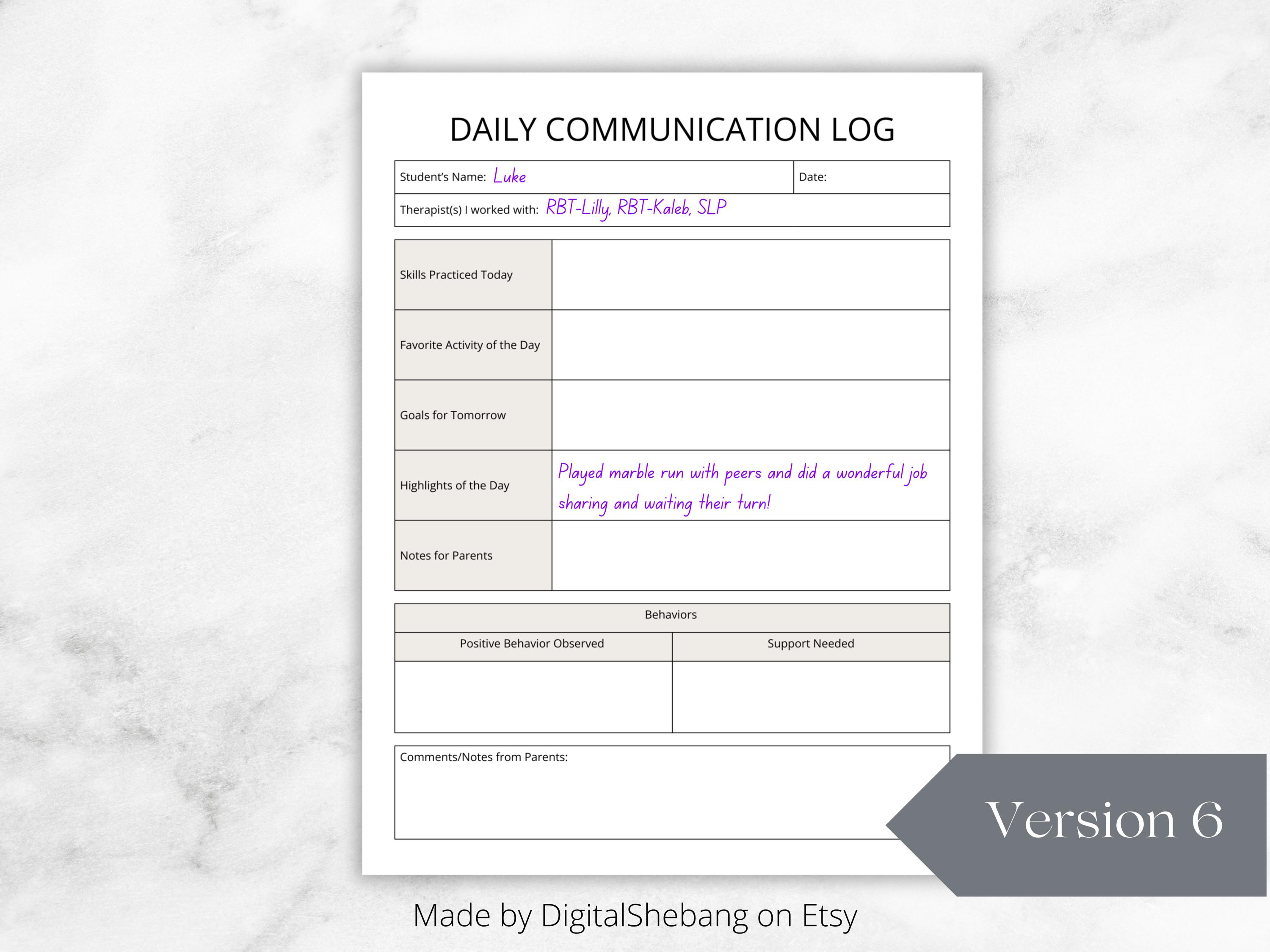 Daily Communication Log, IEP Daily Communication Log, IEP Parent ...