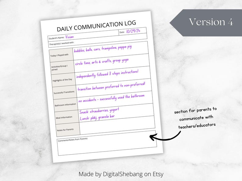 Daily Communication Log, Parent-teacher Report, ABA Therapy (digital ...