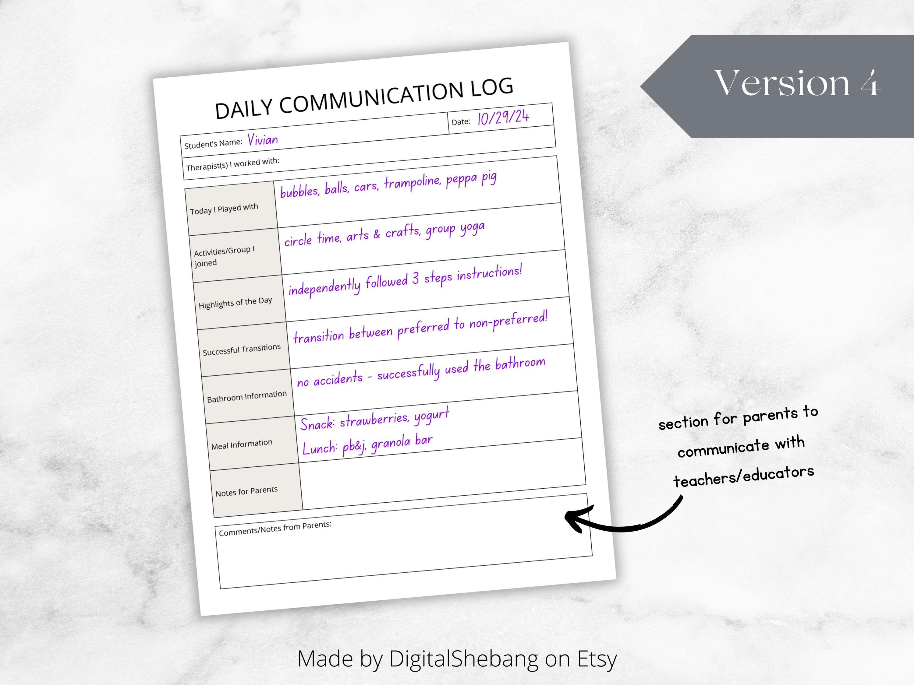 Daily Communication Log, IEP Daily Communication Log, IEP Parent ...