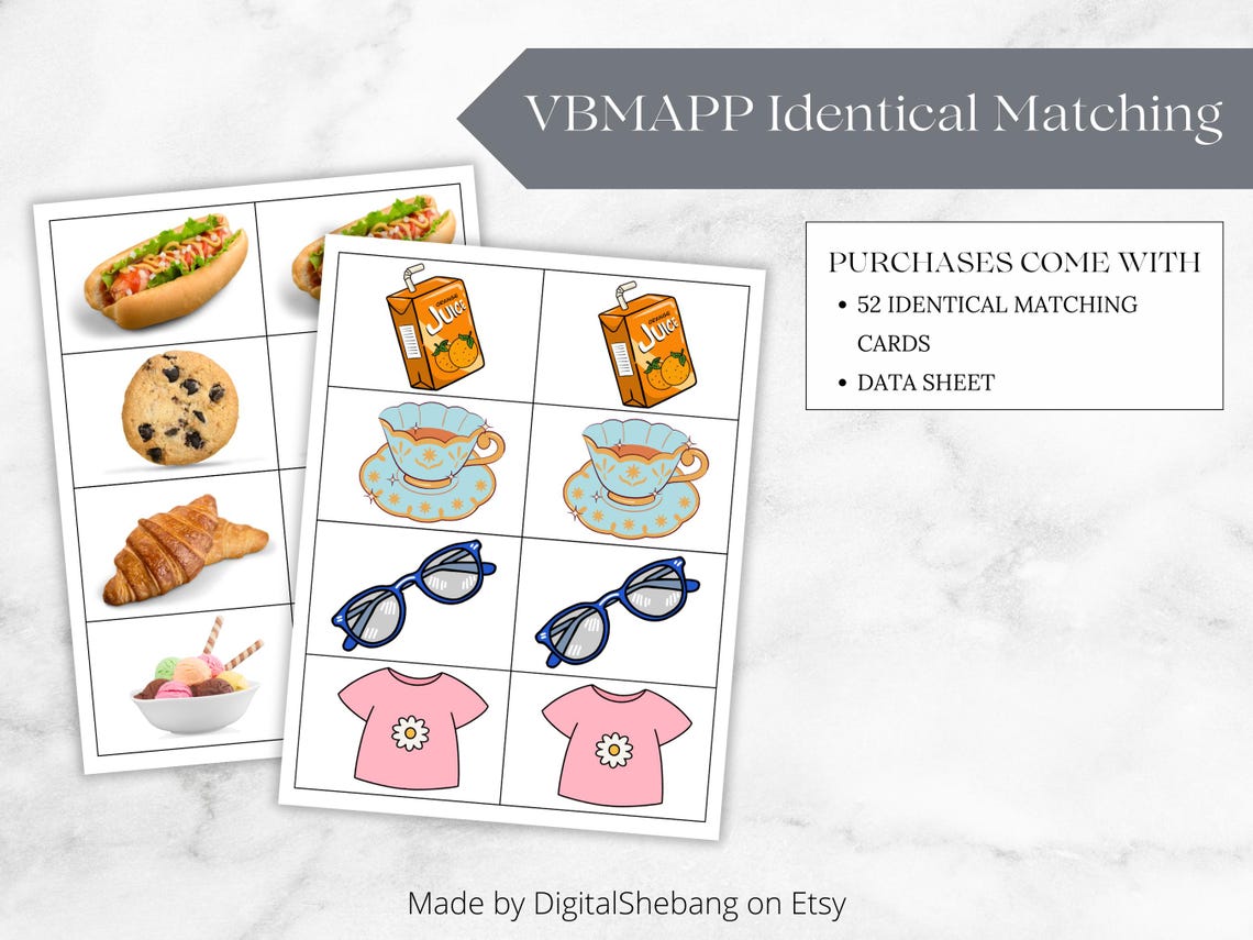 VB-MAPP Identical Matching, ABA Materials & Flashcards, Printable ...