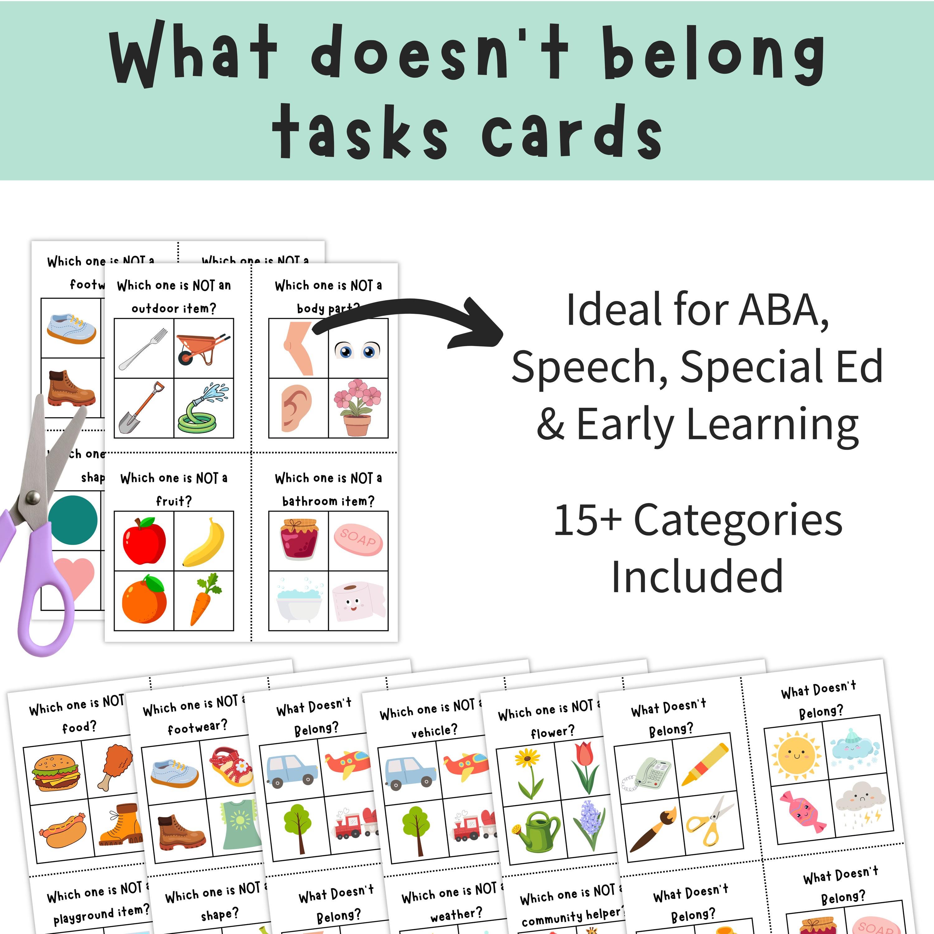 What Doesn’t Belong Task Cards | Categorization Worksheets for ABA ...