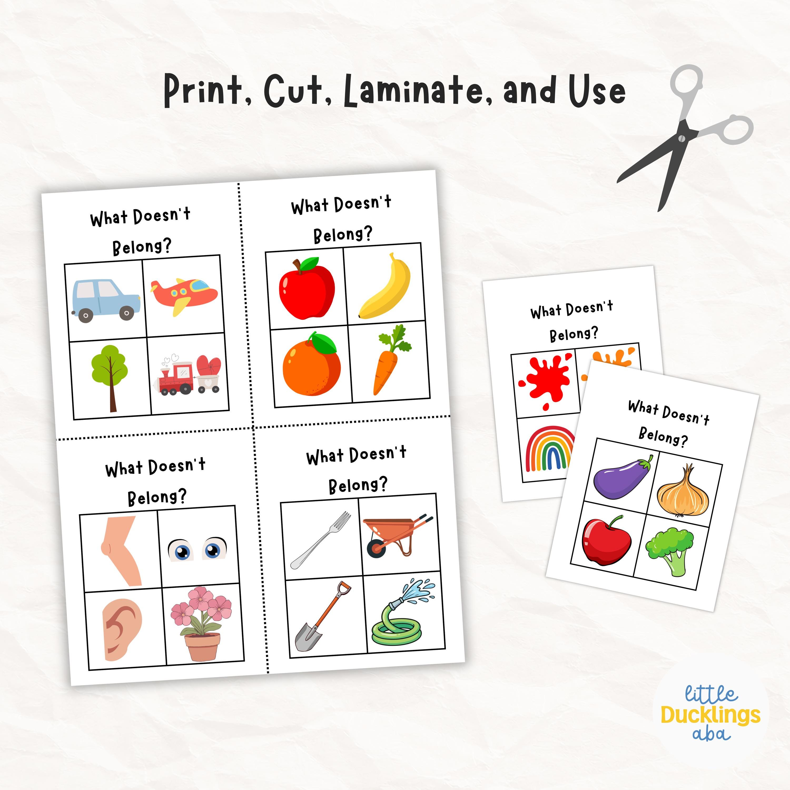 What Doesn’t Belong Task Cards | Categorization Worksheets for ABA ...