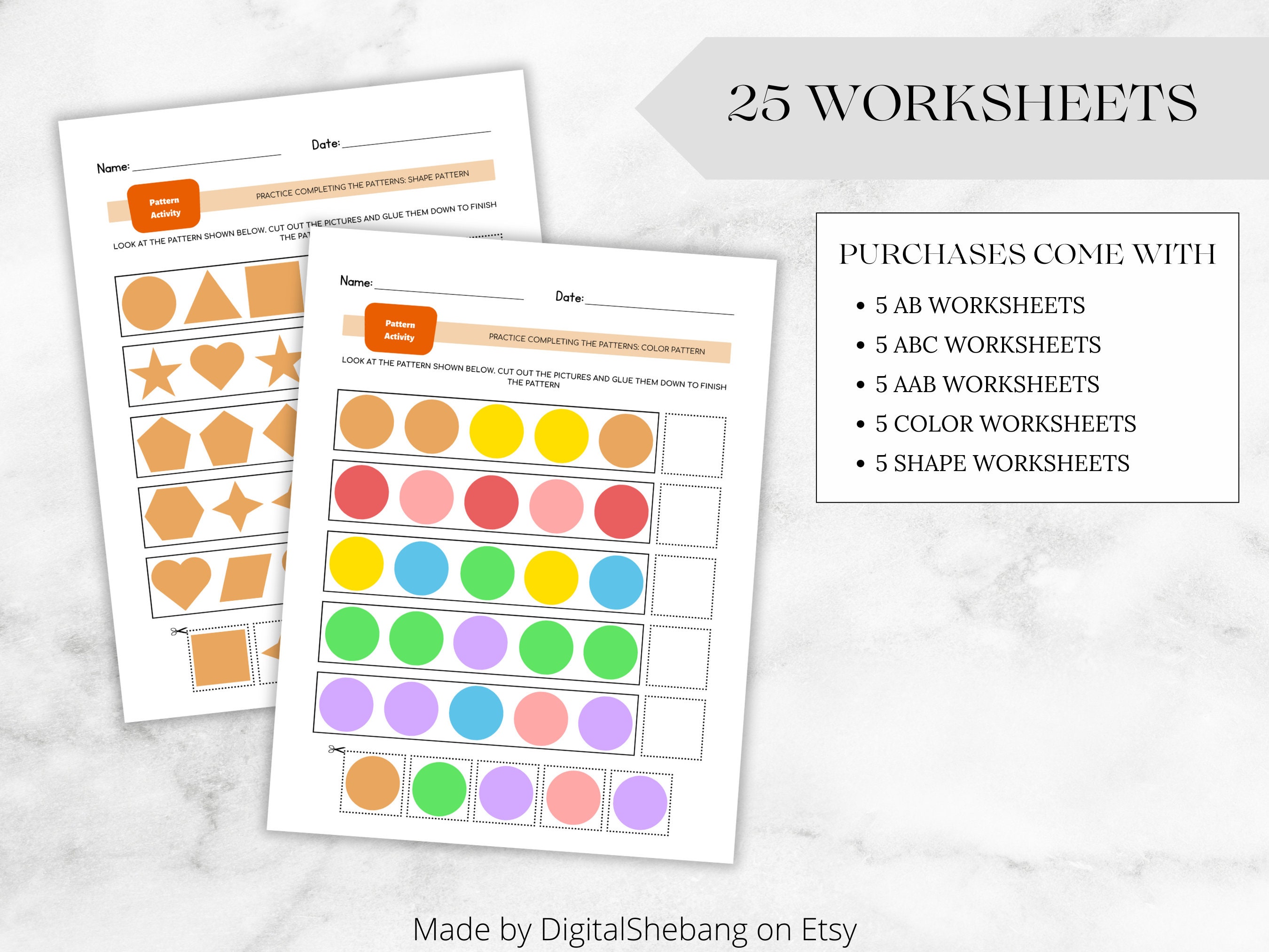 Pattern Worksheet, Complete the Pattern, Preschool Learning (PDF) - Etsy