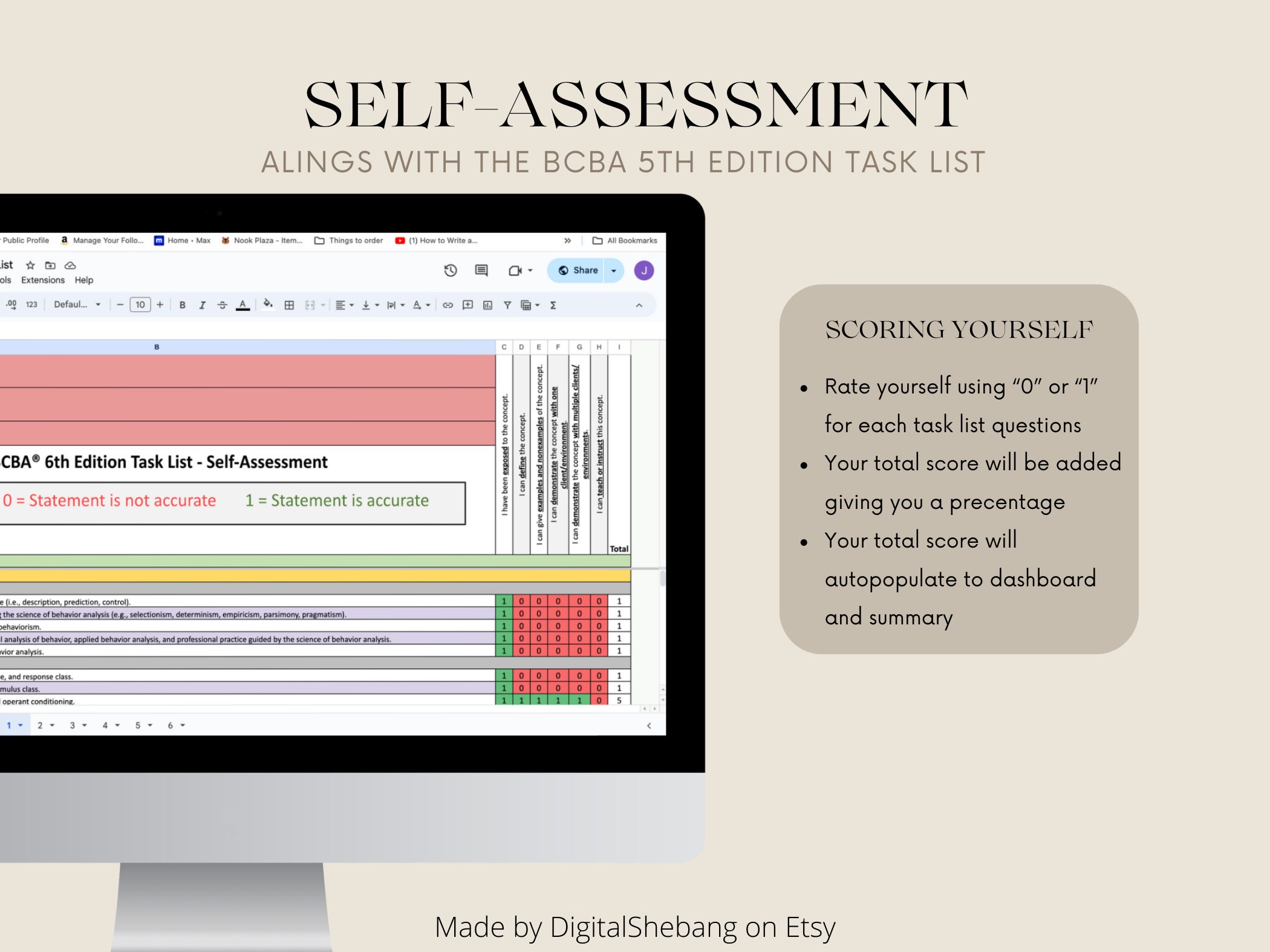 BCBA 6th Edition Self-assessment Task List, BCBA Self Assessment, BCBA ...