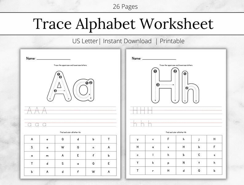 Alphabet Worksheet, Tracing Letters, Toddler ABC Practice, Uppercase ...