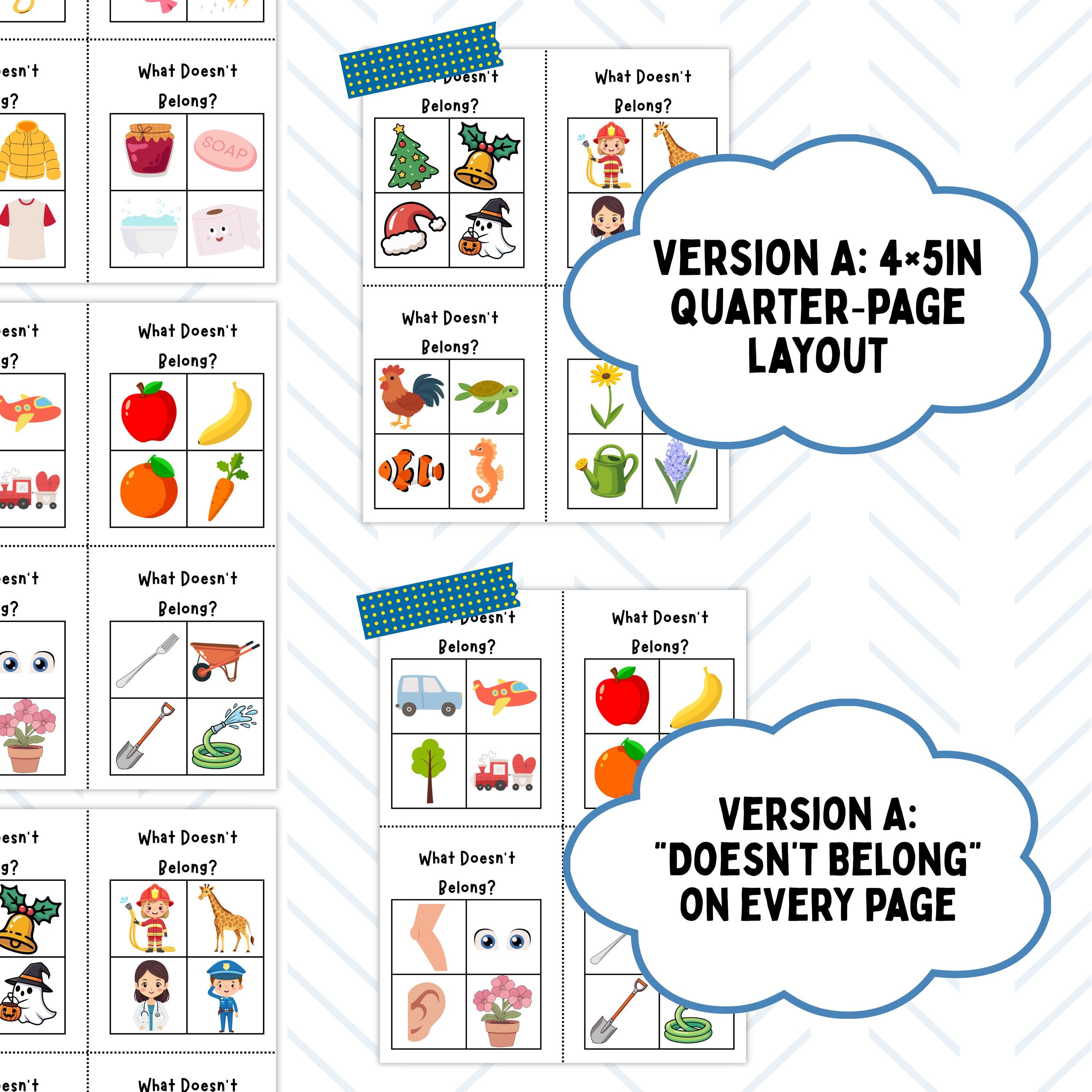 What Doesn’t Belong Task Cards | Categorization Worksheets for ABA ...
