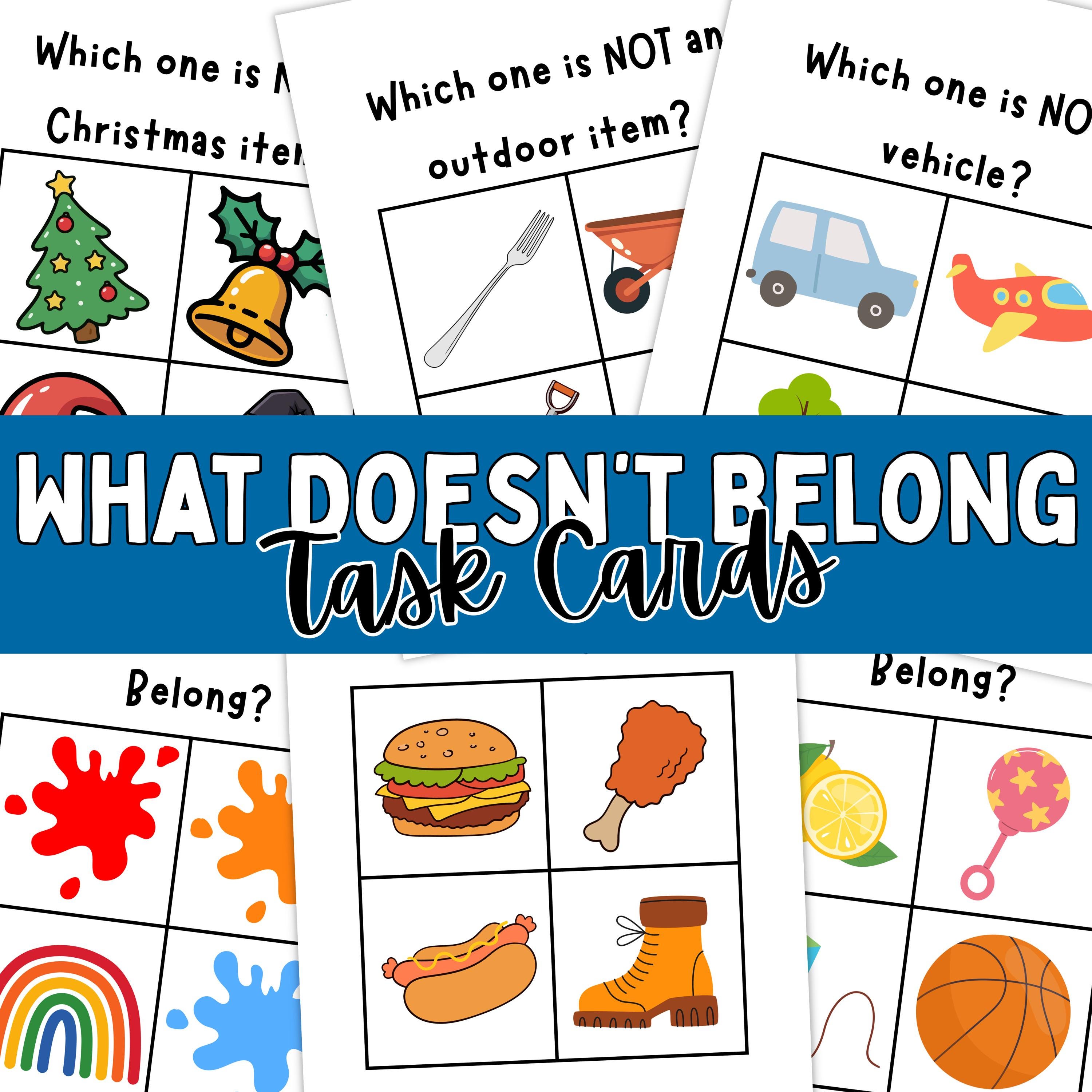 What Doesn’t Belong Task Cards | Categorization Worksheets for ABA ...