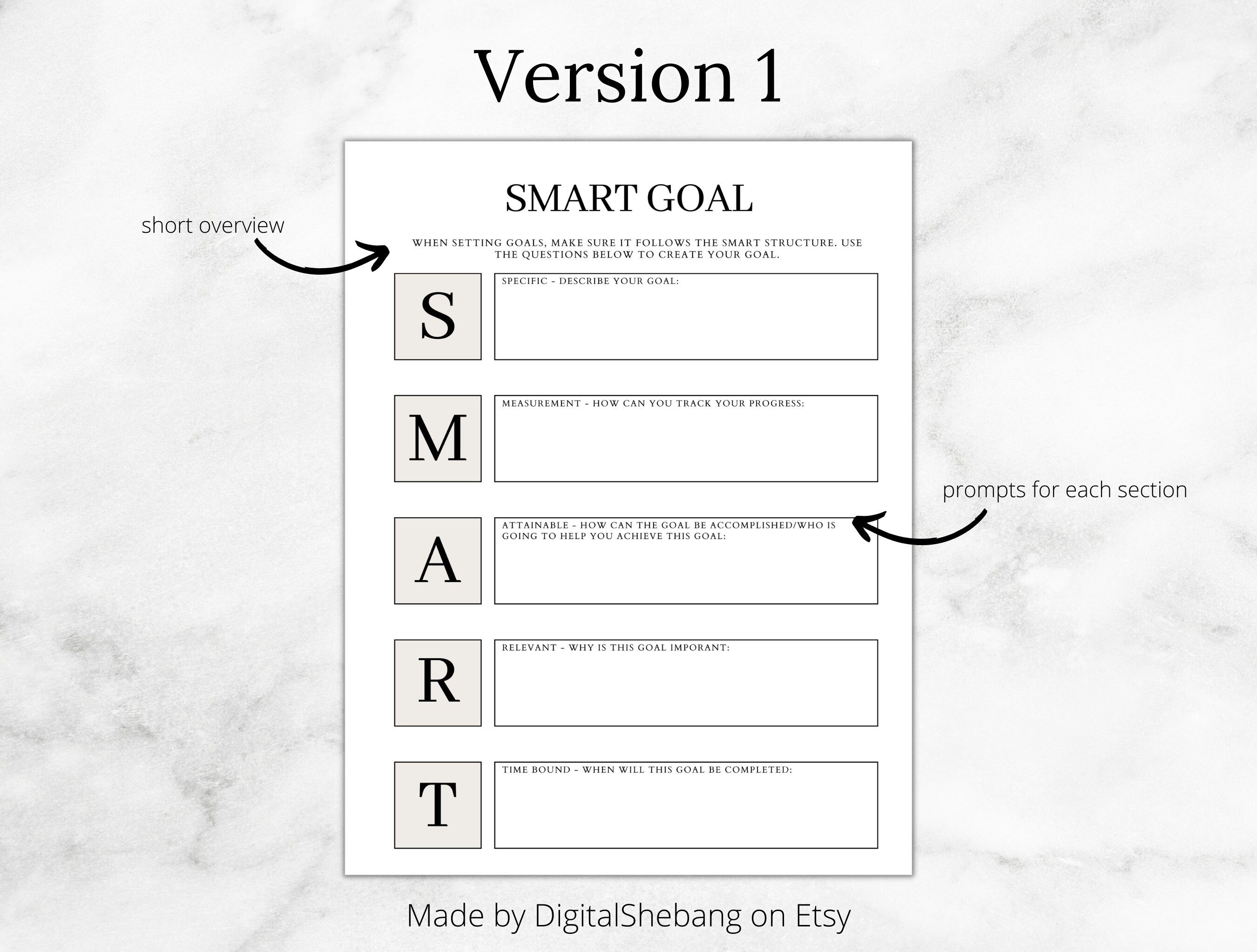 Smart Goal Template, Digital Smart Goal Planner, Printable Goal Planner ...