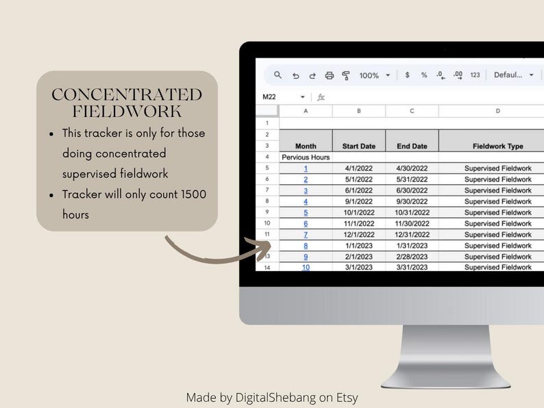 BCBA Concentrated Fieldwork Tracker, Google Sheets Template (digital ...