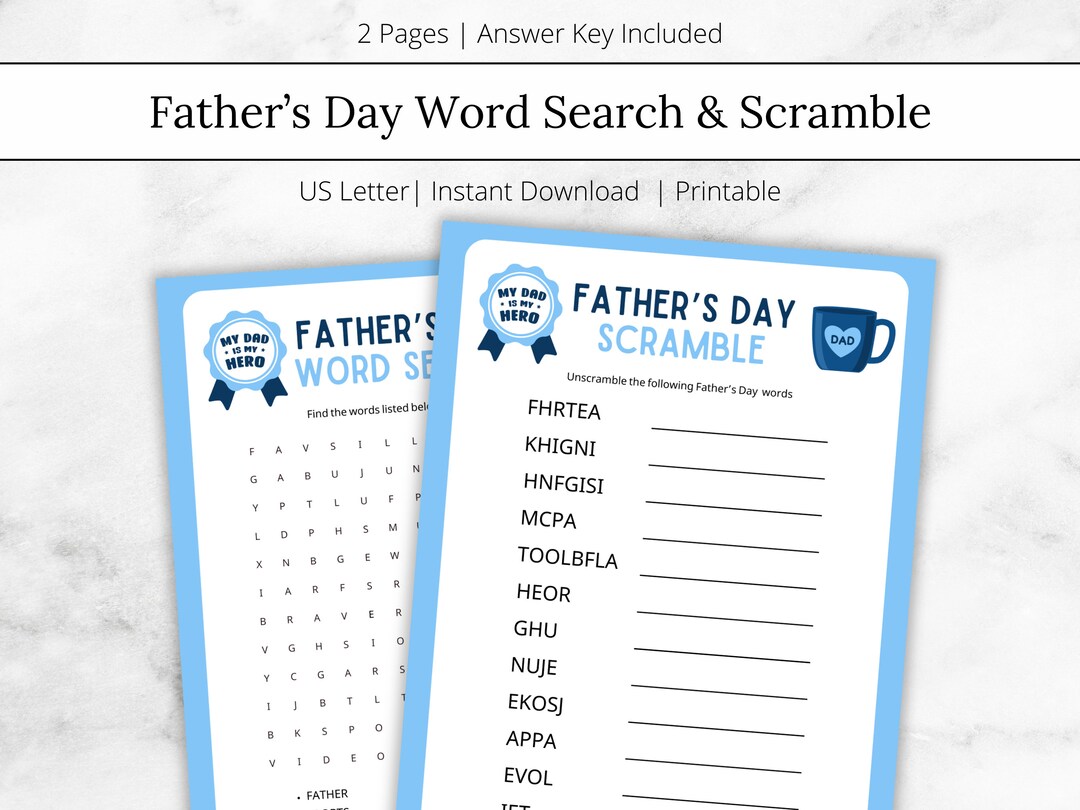 Father's Day Word Search, Father's Day Word Scramble, Preschool ...