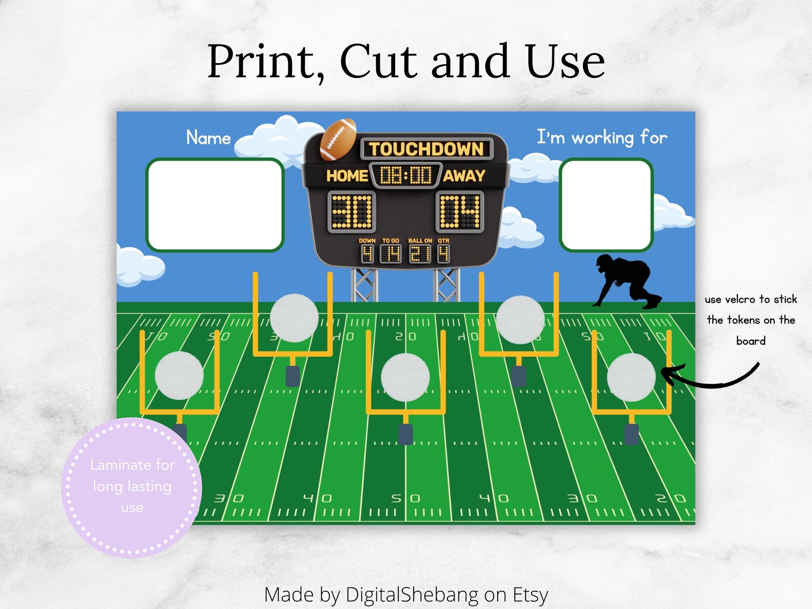 Football Token Board, I'm Working for Reward Chart, Visual Reward Chart ...