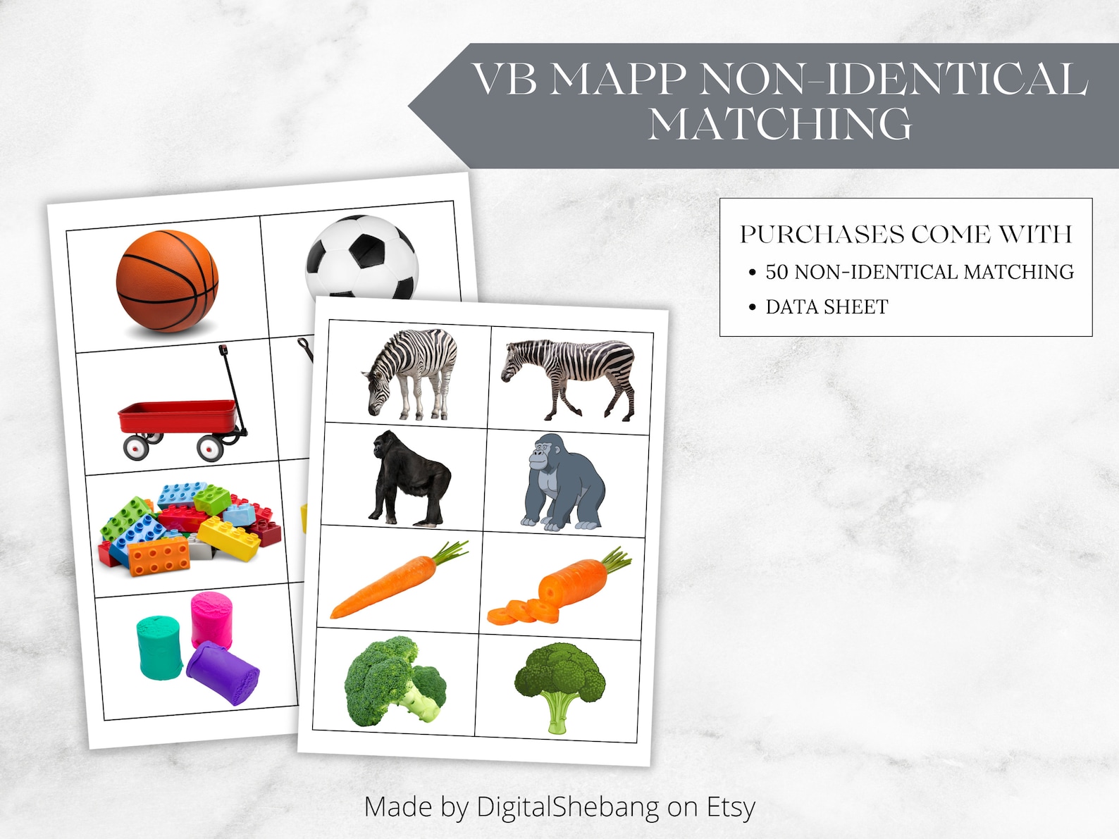 VB-MAPP Non-identical Matching, ABA Materials & Flashcards, Printable ...