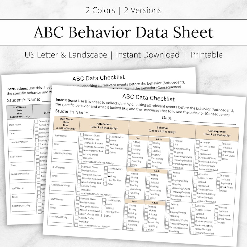 Abc Behavior Form - Etsy