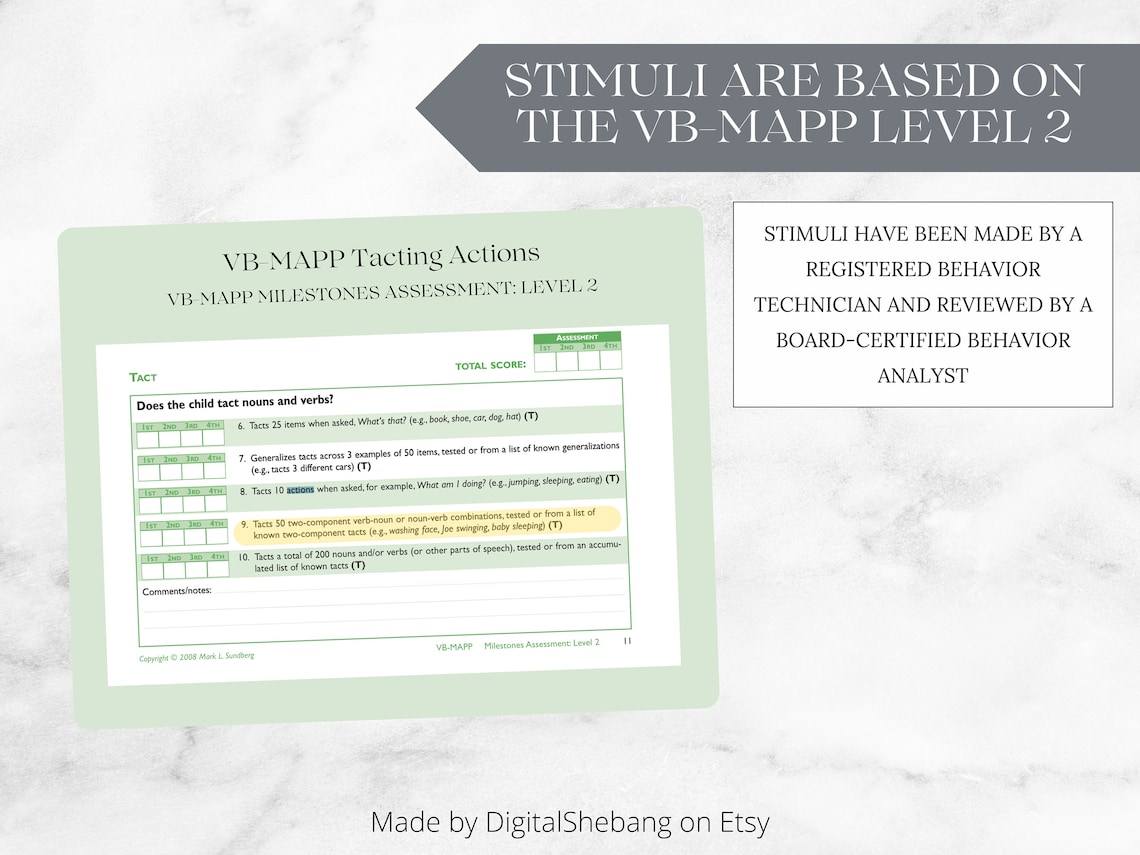 VB-MAPP Tacting Actions, ABA Materials & Flashcards, Printable ...