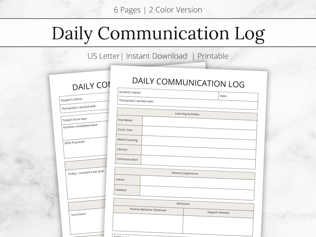 Daily Communication Log, IEP Daily Communication Log, IEP Parent Communication, ABA Therapy ...
