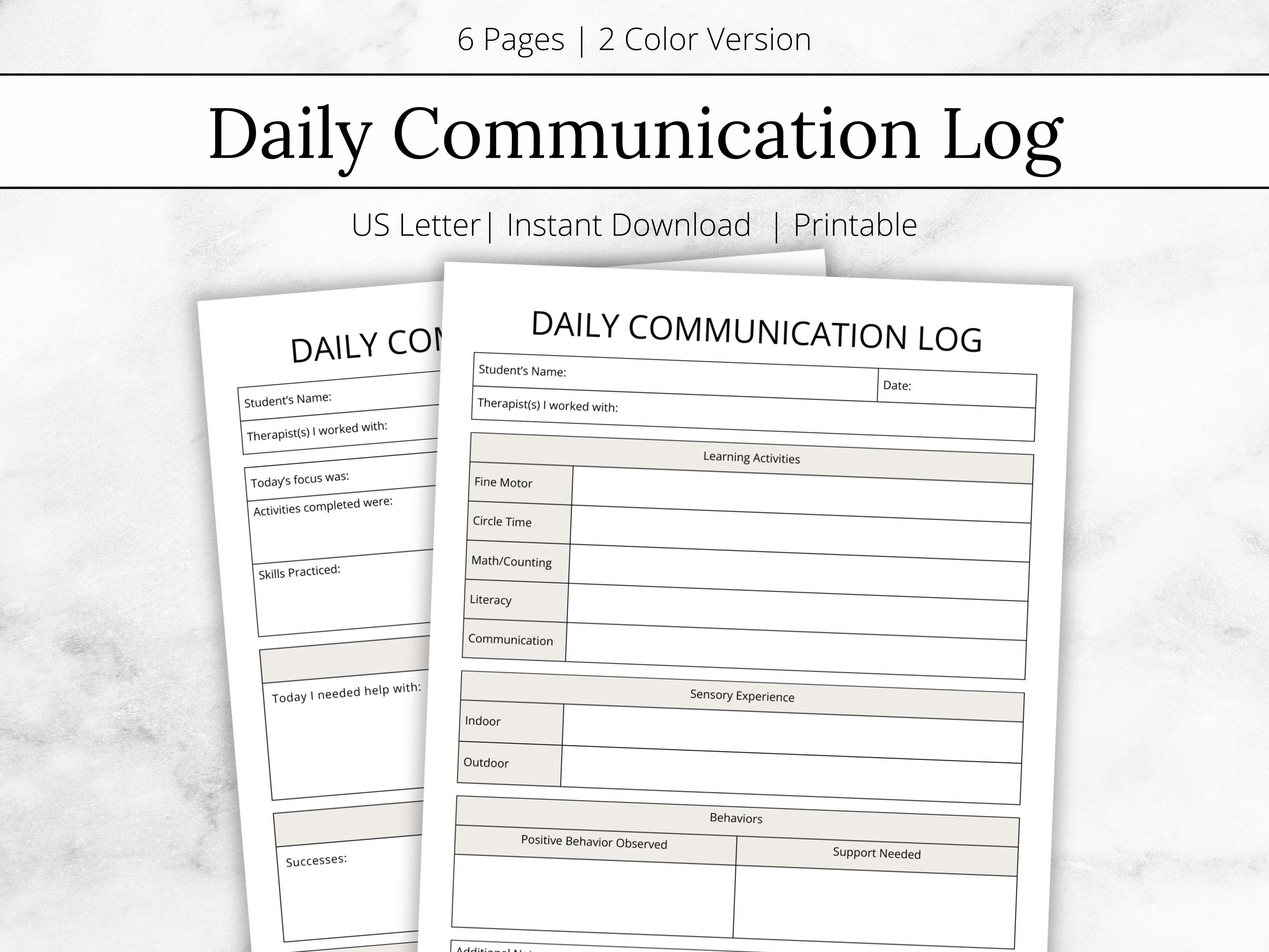 Daily Communication Log, IEP Daily Communication Log, IEP Parent ...