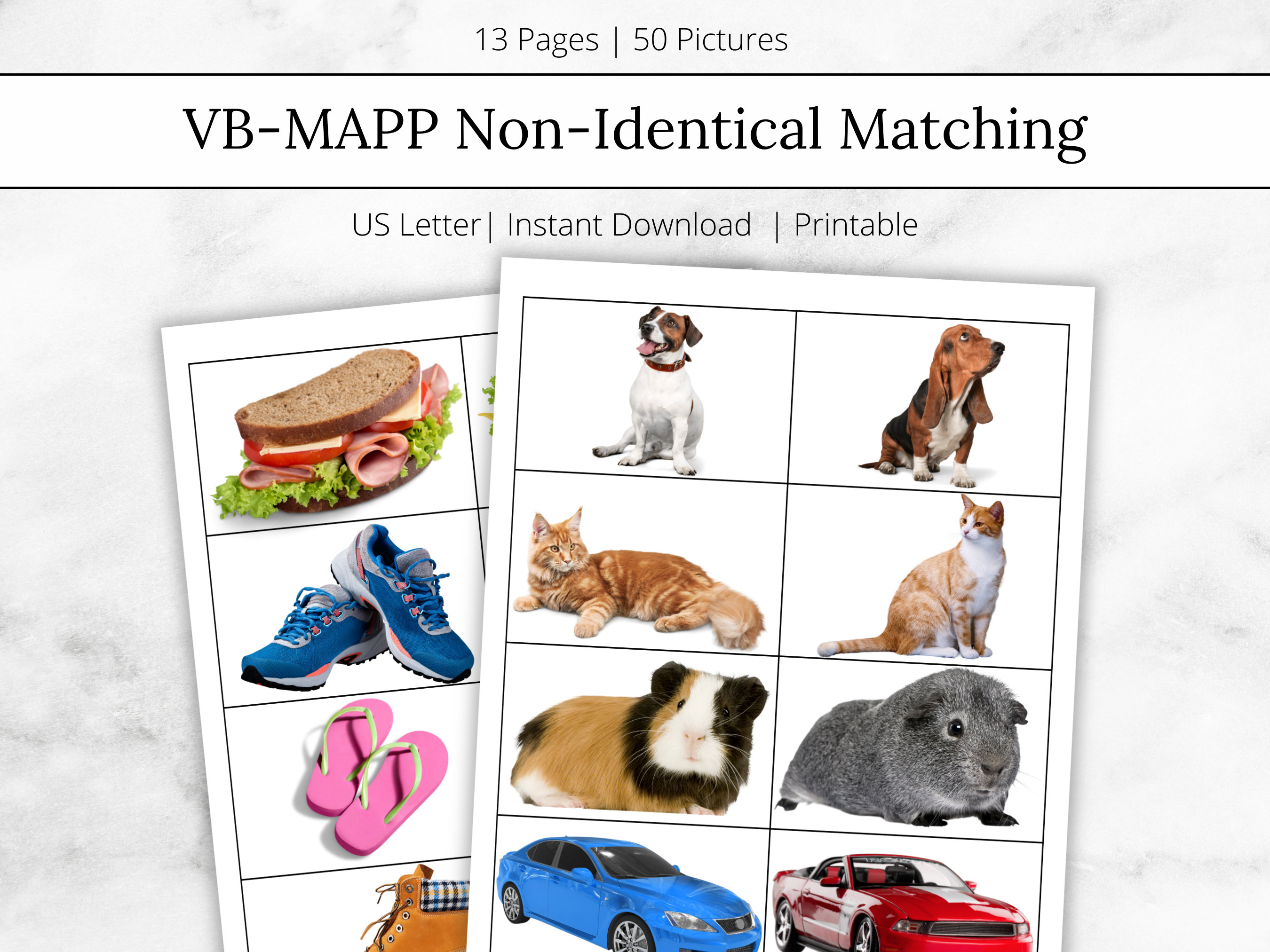 VB-MAPP Non-identical Matching, ABA Materials & Flashcards, Printable ...