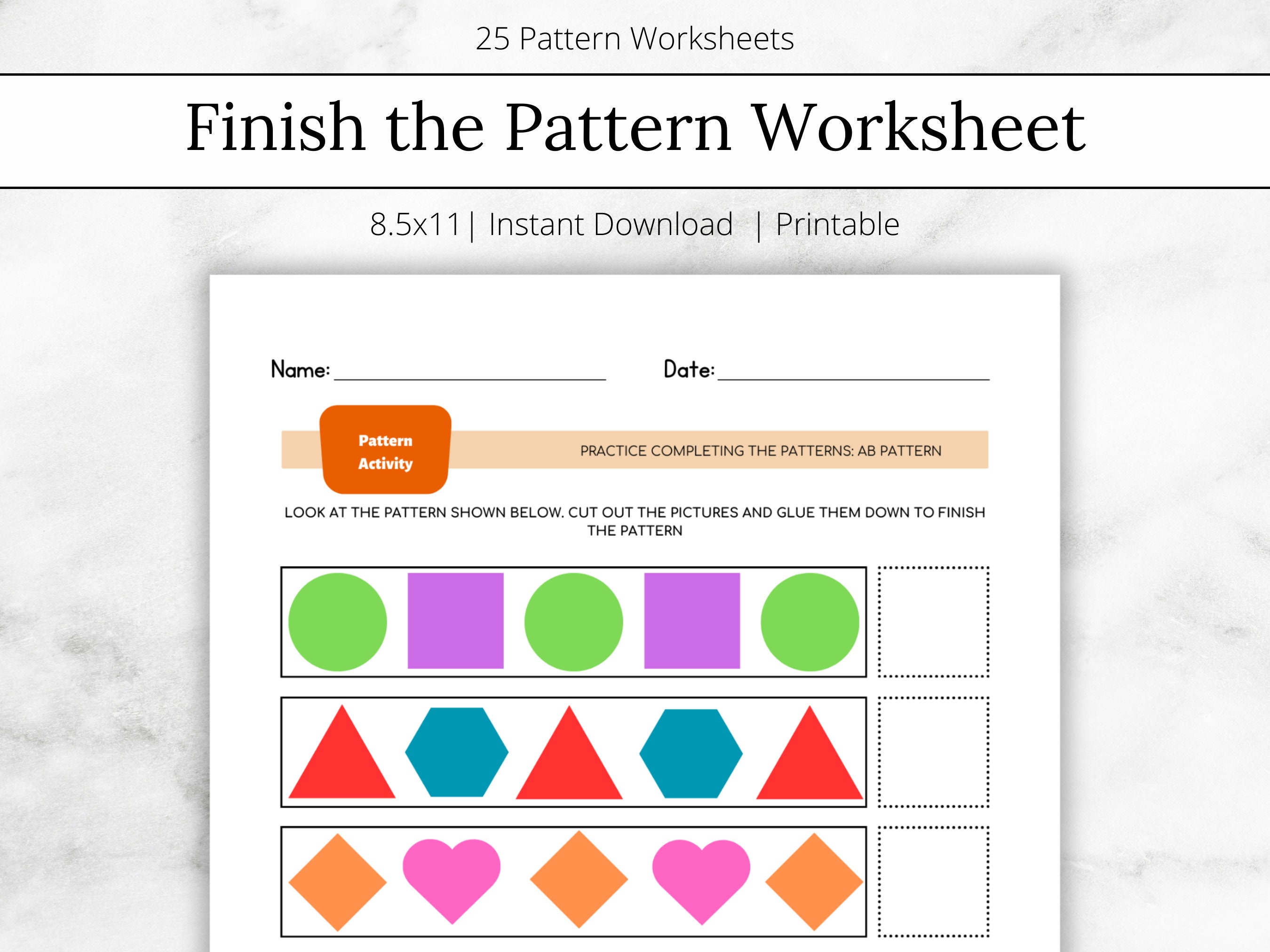 Finish the Pattern Worksheet, Pattern Worksheet, Complete the Pattern ...