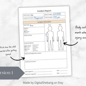 Incident Report, Daycare Incident Report, Ouch Report, Daily Report ...