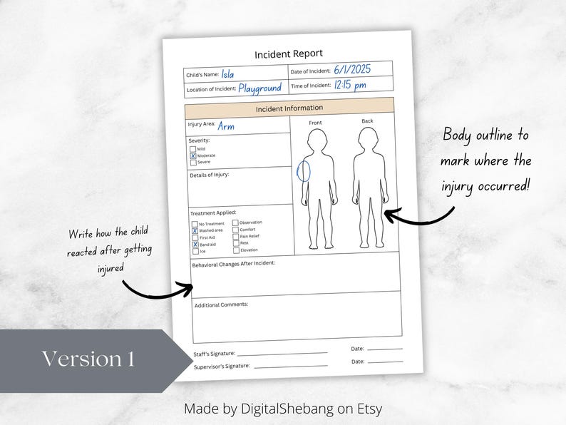 Incident Report, Daycare Incident Report, Ouch Report, Daily Report ...