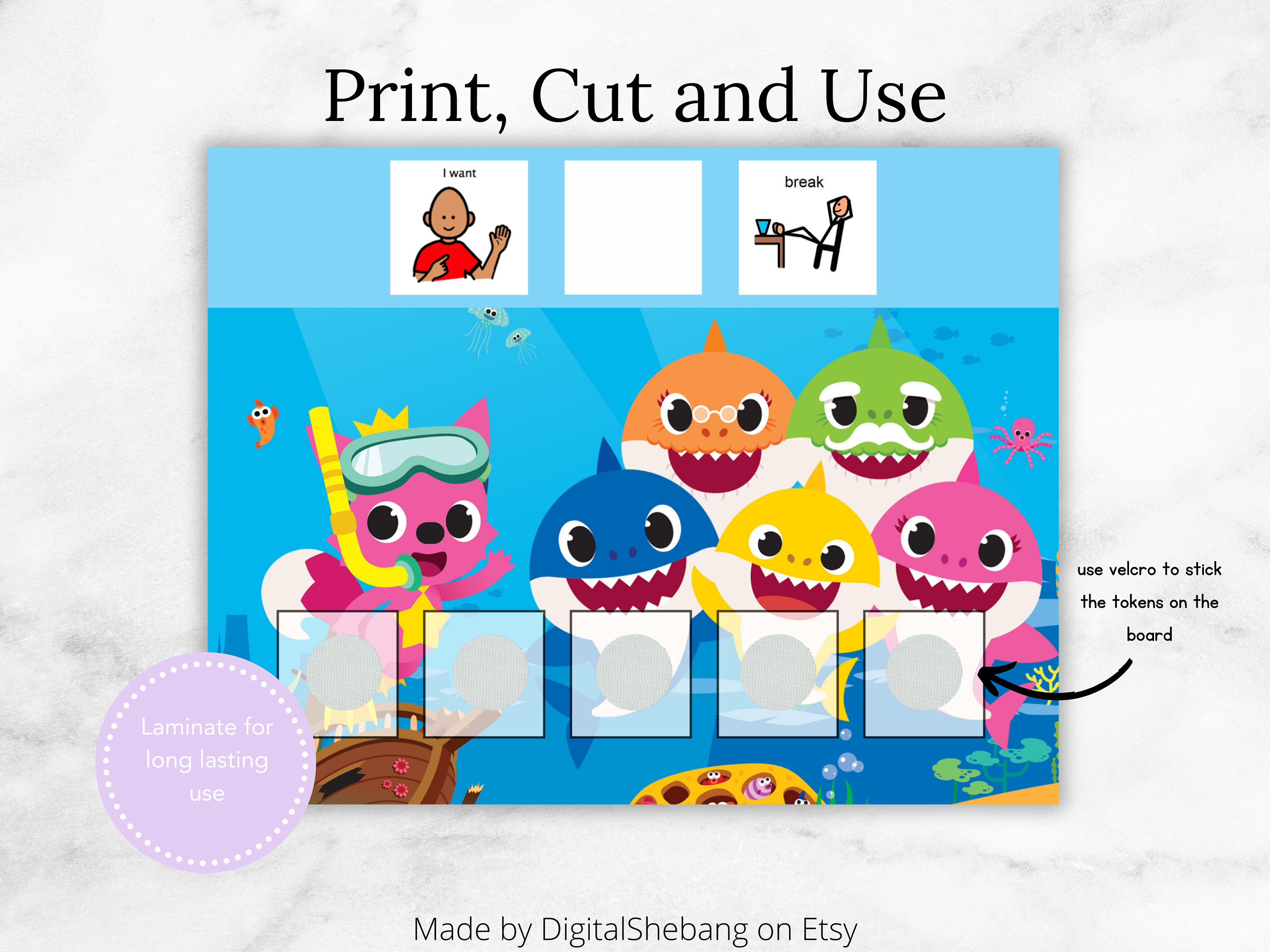 Baby Shark Token Board, Baby Shark Token Economy, Reward Chart, Reward ...