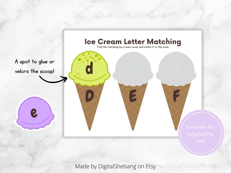 Ice Cream Letter Matching, Alphabet Matching, ABC Busy Book, Binder ...