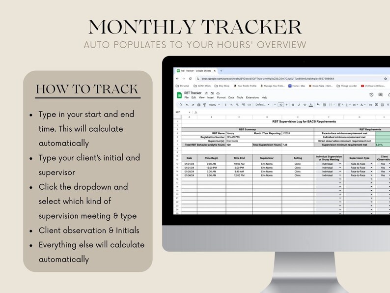 RBT Supervision Tracker, RBT Supervision Log, Registered Behavior ...