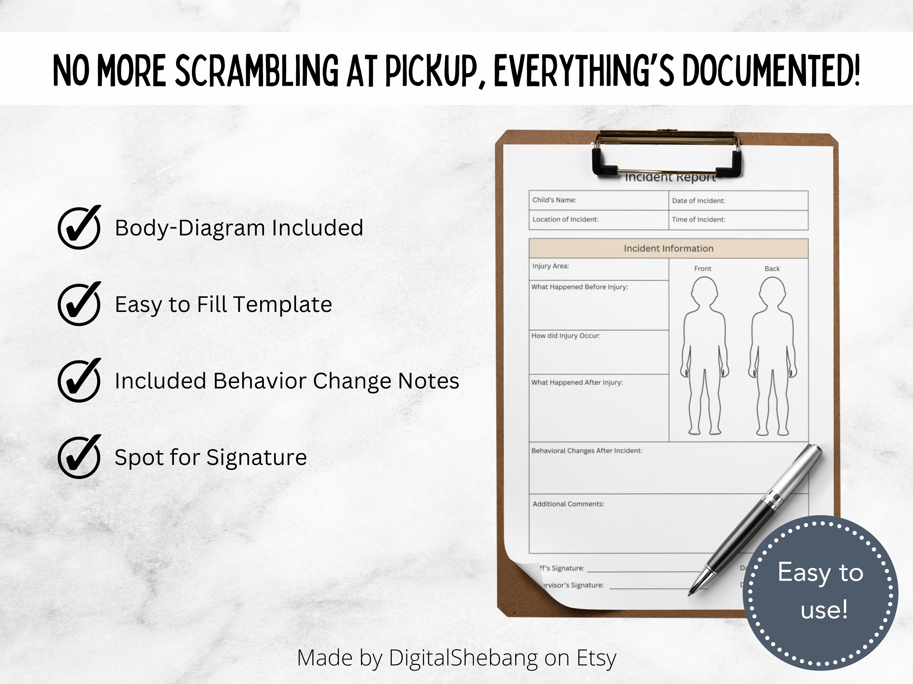 Incident Report, Daycare Incident Report, Ouch Report, Daily Report ...
