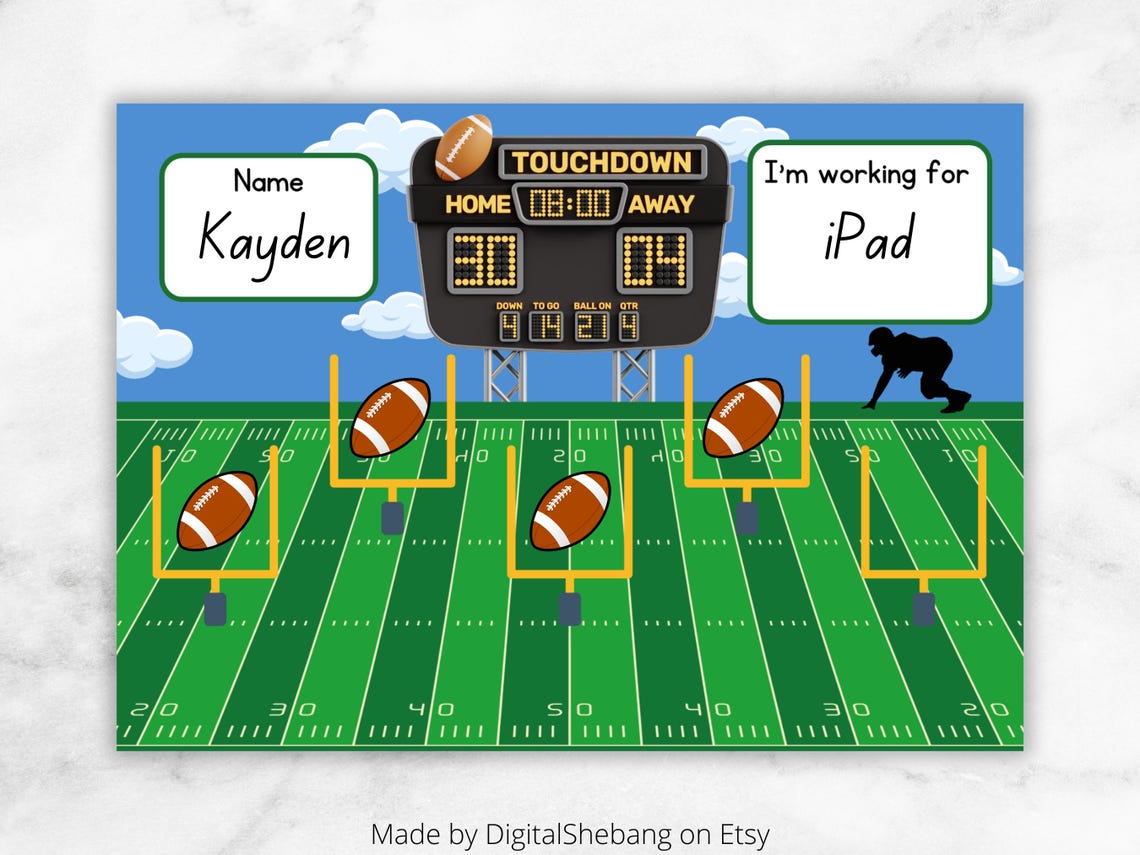Football Token Board, I'm Working for Reward Chart, Visual Reward Chart ...