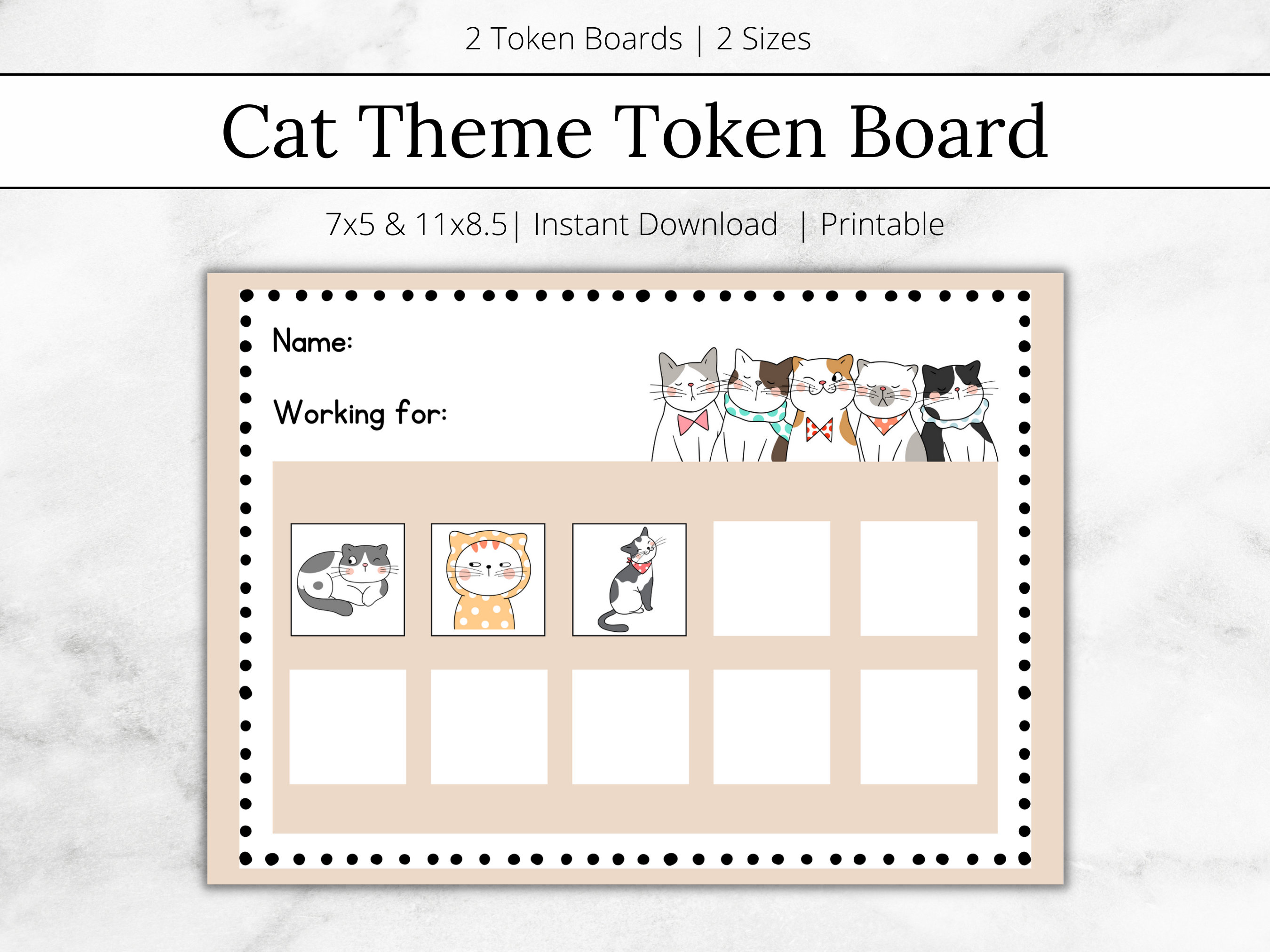 Cat Theme Token Board for Special Education ABA Materials Dog Token ...