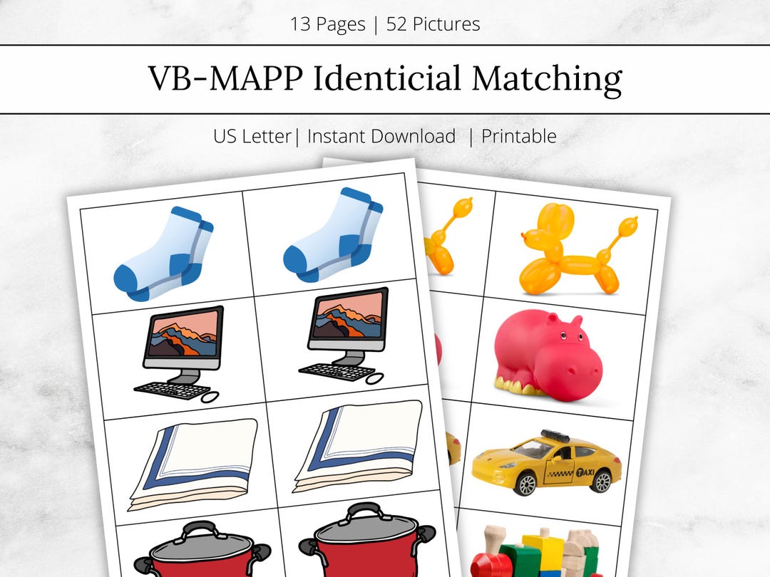 VB-MAPP Identical Matching, ABA Materials & Flashcards, Printable ...