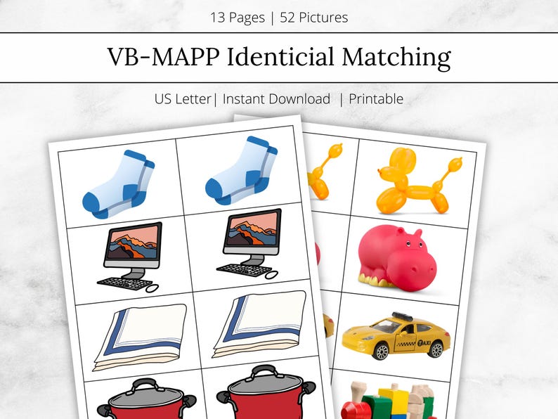 VB-MAPP Identical Matching, ABA Materials & Flashcards, Printable ...