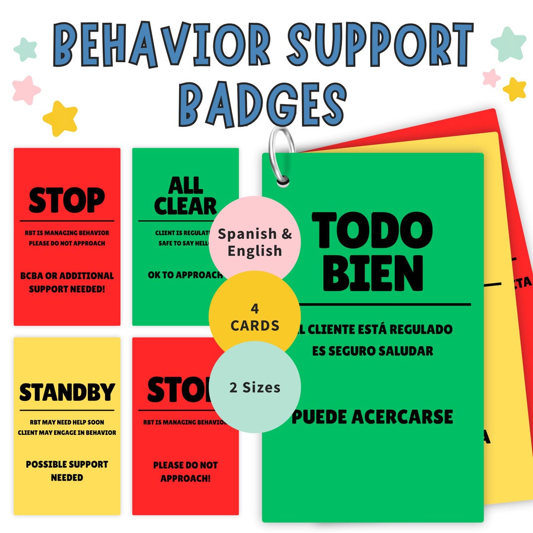 Behavior Support Badges for ABA Classroom | Bilingual English Spanish ...