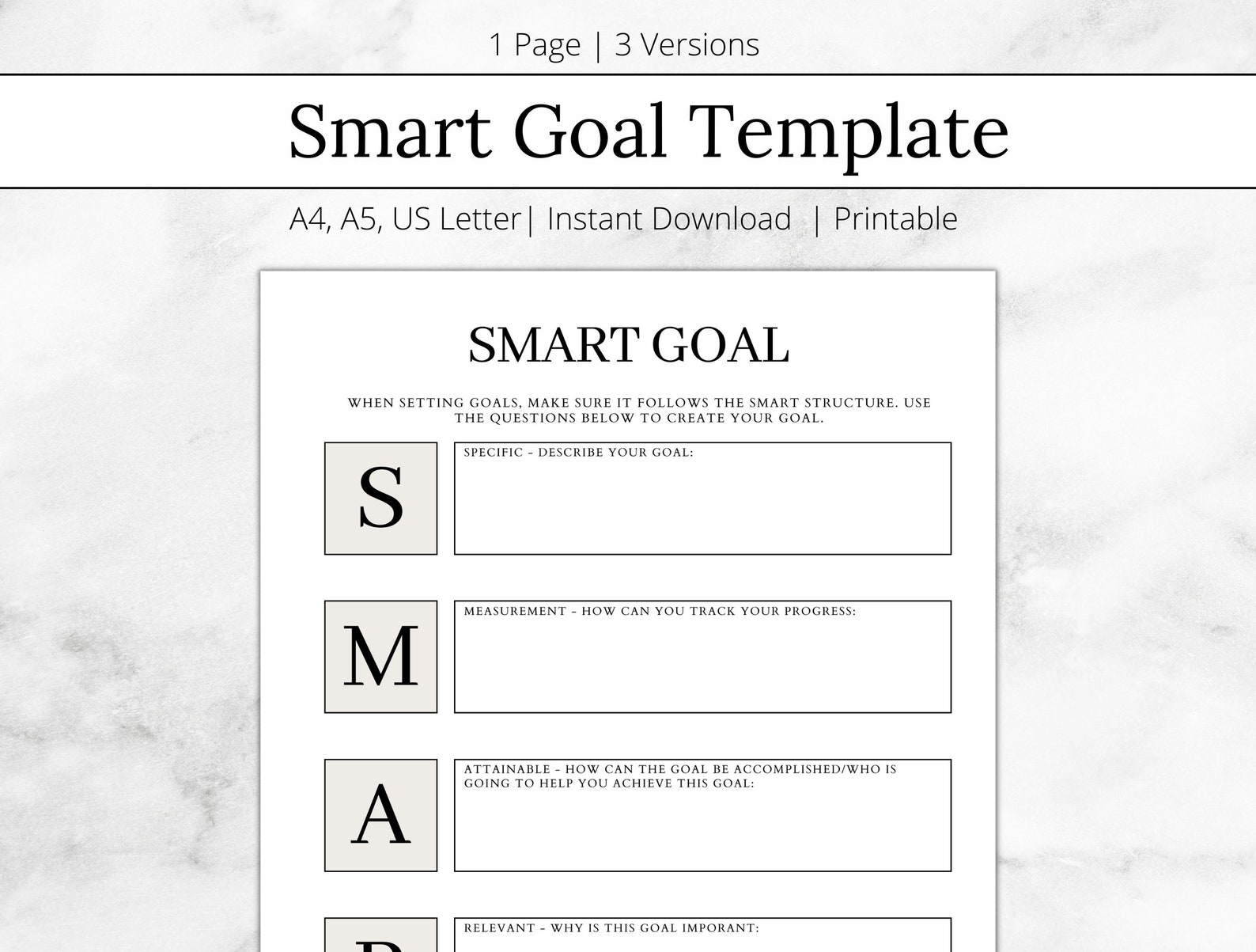 Smart Goal Template, Digital Smart Goal Planner, Printable Goal Planner ...