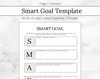 SMART Goal Printable Checklist and Worksheet Goal Planner, Therapy ...