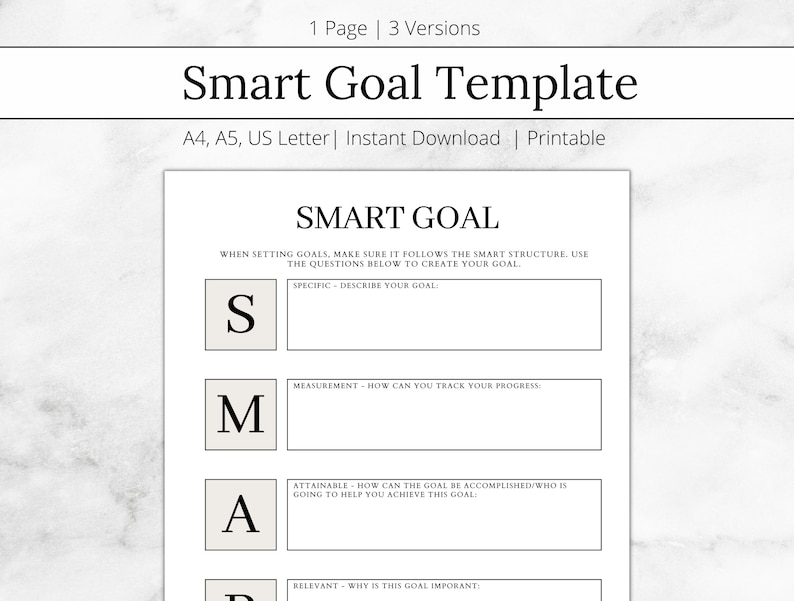 Smart Goal Template, Digital Smart Goal Planner, Printable Goal Planner ...