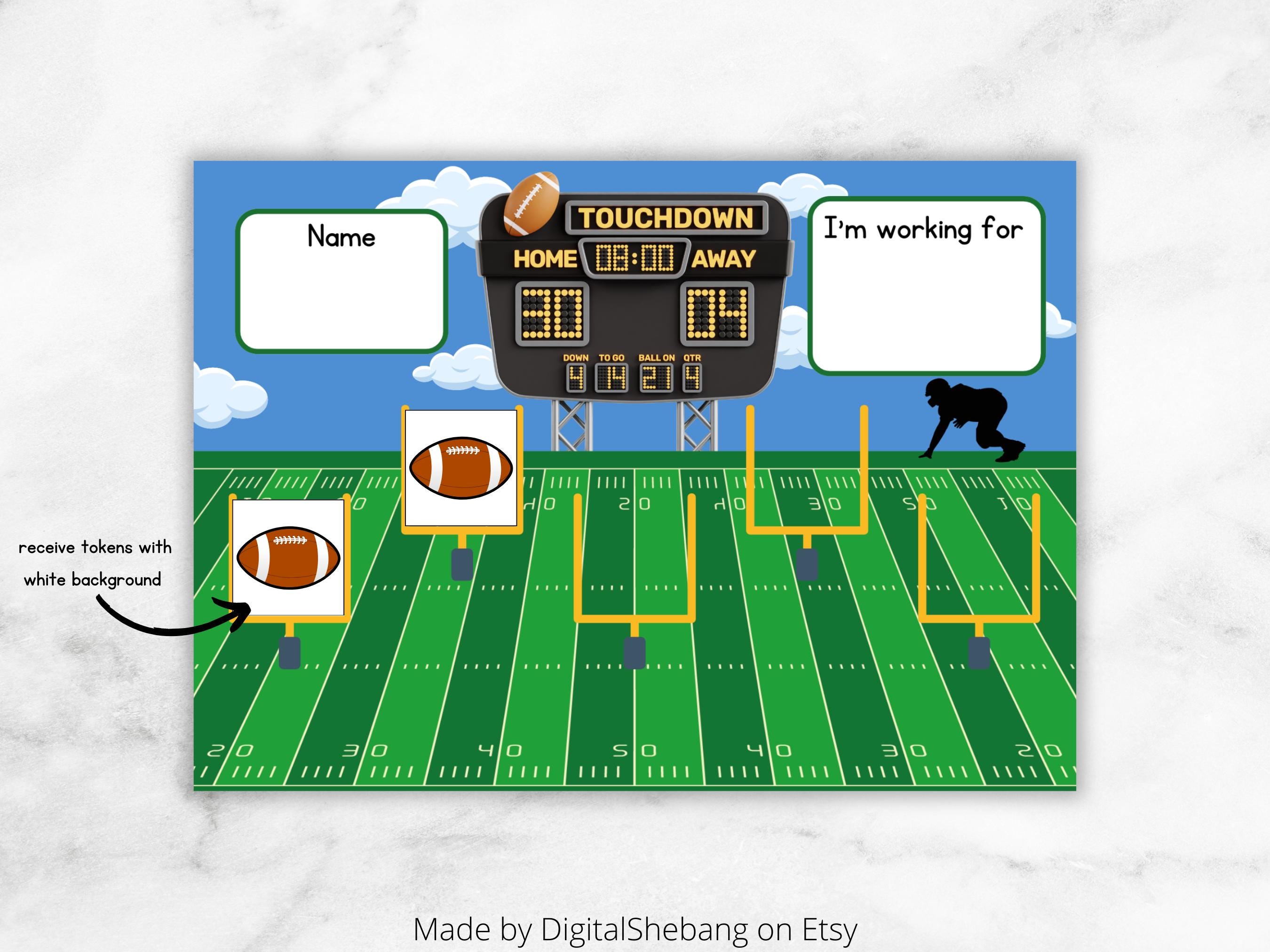 Football Token Board, I'm Working for Reward Chart, Visual Reward Chart ...