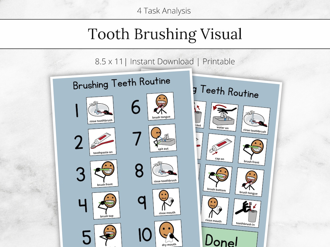 Tooth Brushing Visual, Brushing Teeth TA, Printable Task Analysis for Tooth Brushing, Visual ...