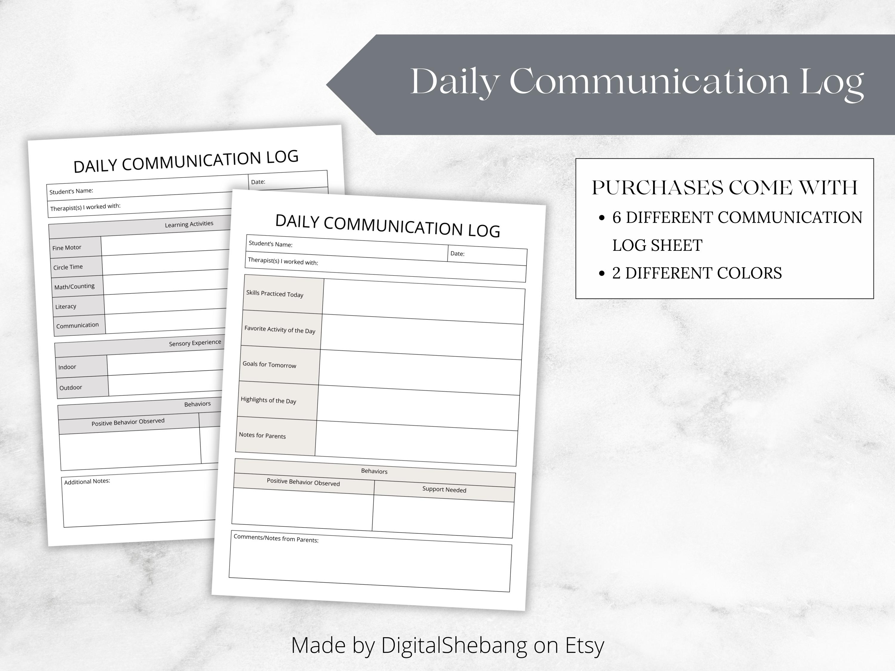Daily Communication Log, IEP Daily Communication Log, IEP Parent ...