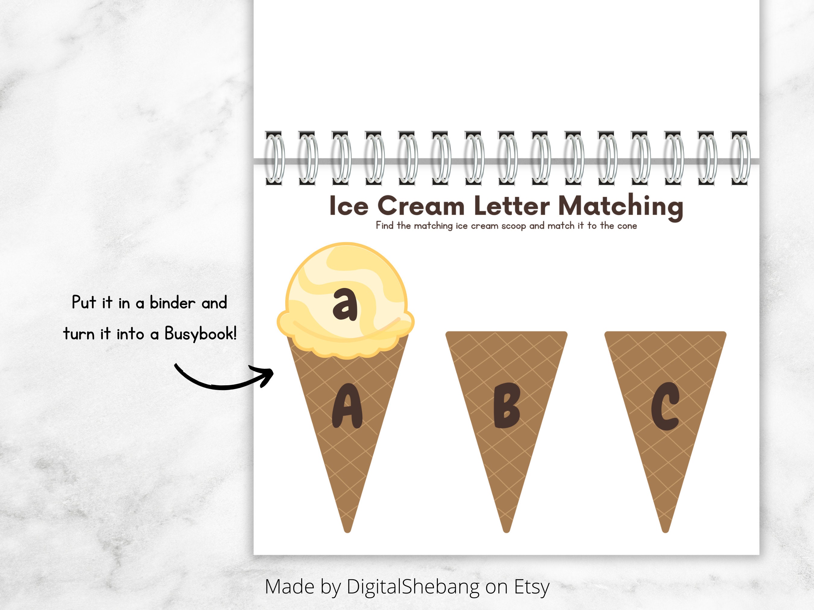 Ice Cream Letter Matching, Alphabet Matching, ABC Busy Book, Binder ...