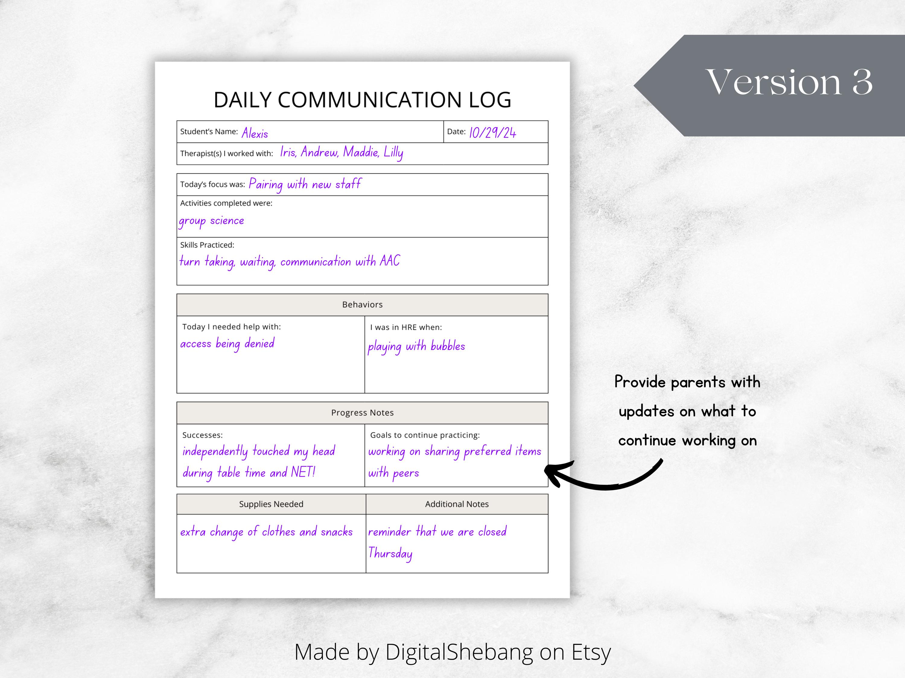 Daily Communication Log, IEP Daily Communication Log, IEP Parent ...