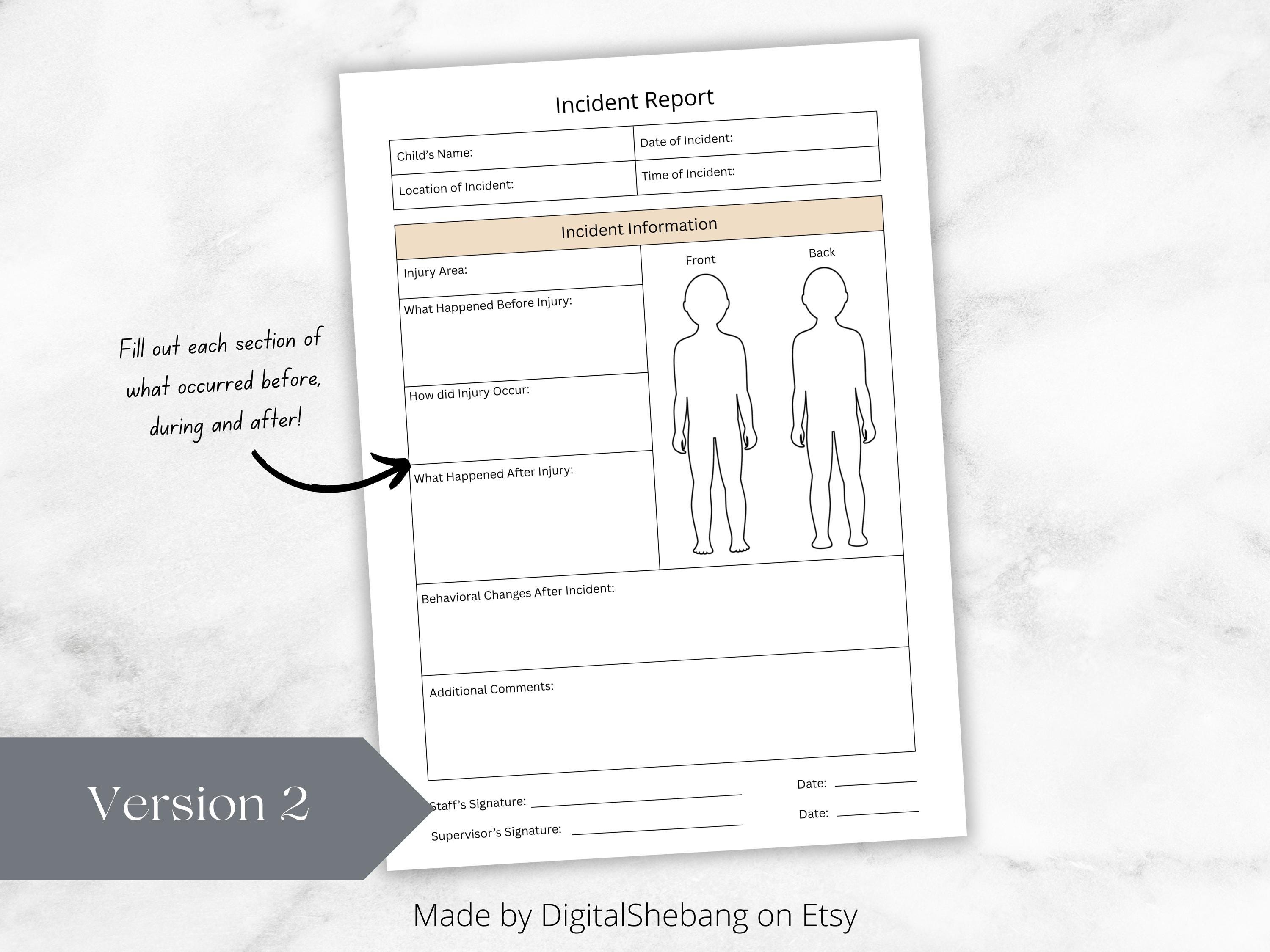 Incident Report, Daycare Incident Report, Ouch Report, Daily Report ...