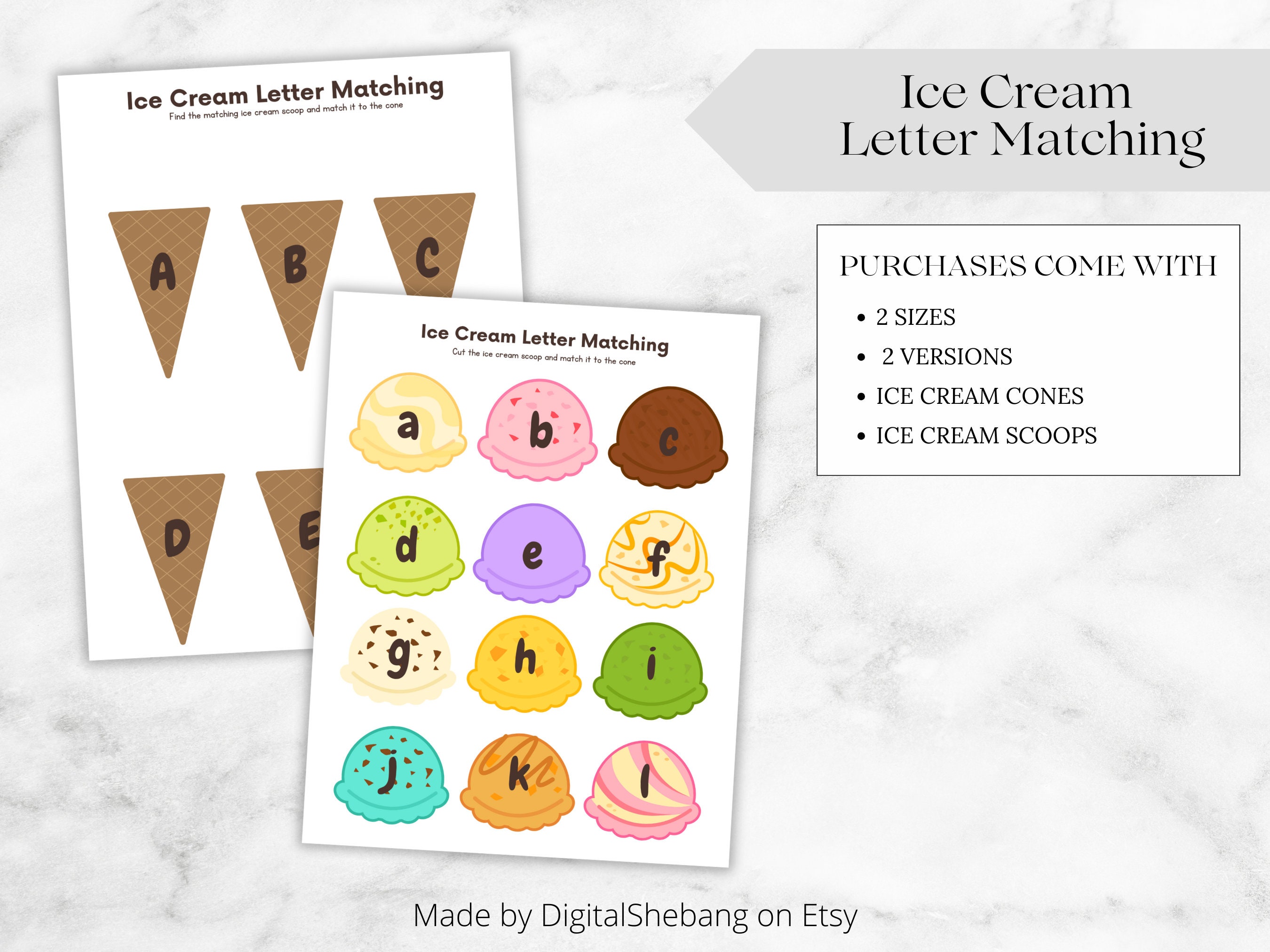 Ice Cream Letter Matching, Alphabet Matching, ABC Busy Book, Binder ...