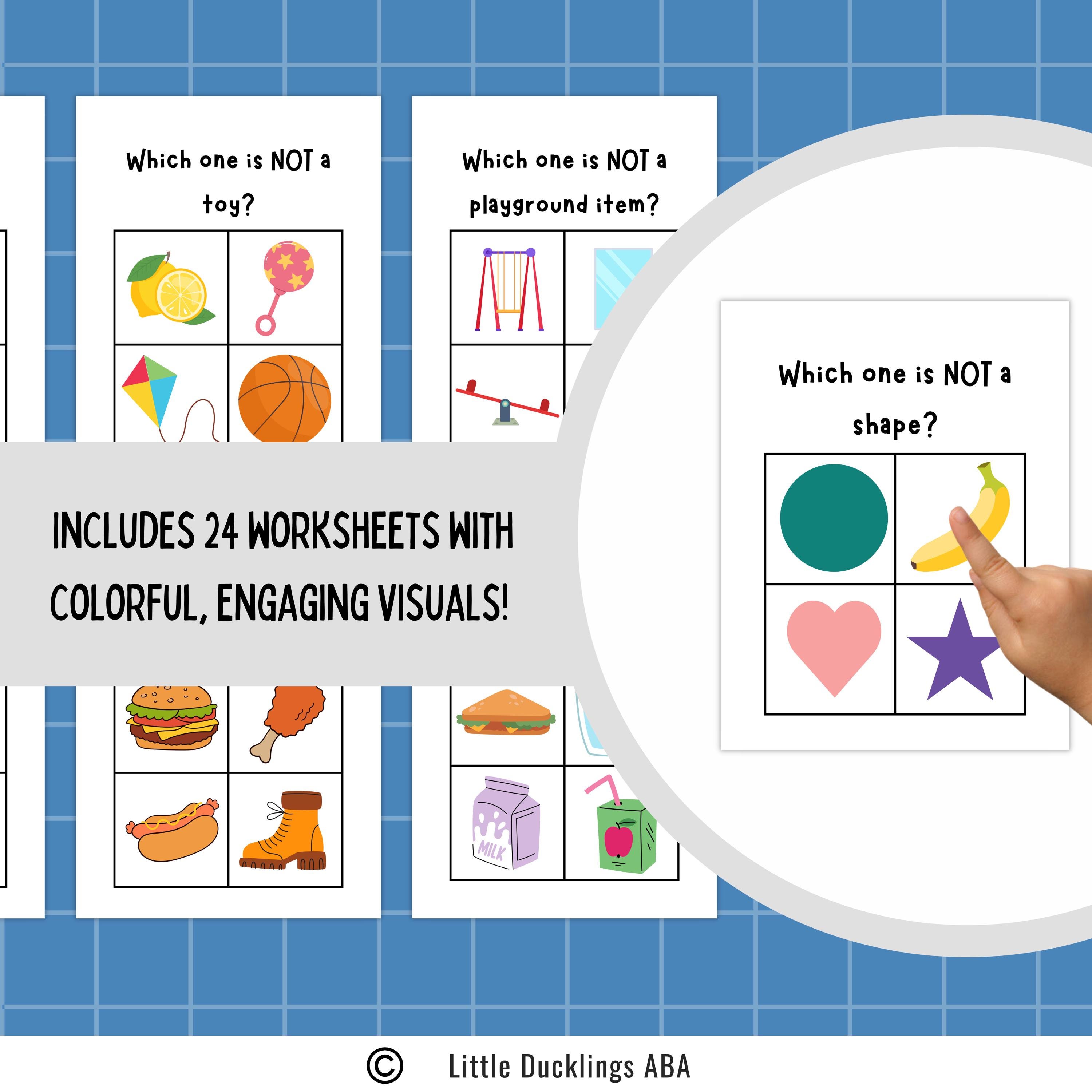 What Doesn’t Belong Task Cards | Categorization Worksheets for ABA ...