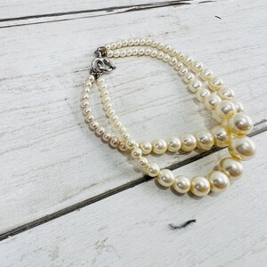 Vintage off White Faux Pearl Round 2 Strand Wrist Bracelet Silver Clasp ...