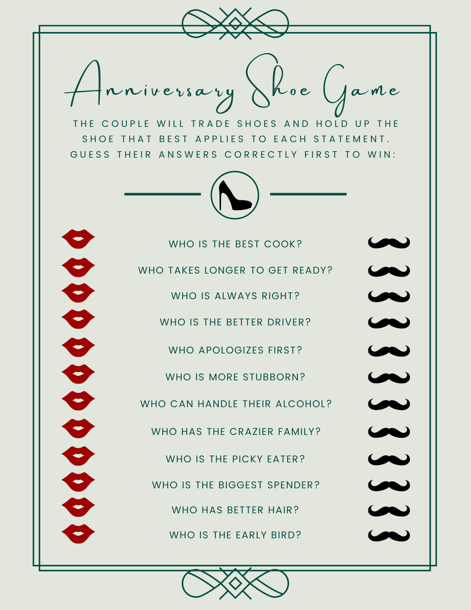 Anniversary Shoe Game, 20 Questions, Printable (PDF, PNG) - Etsy