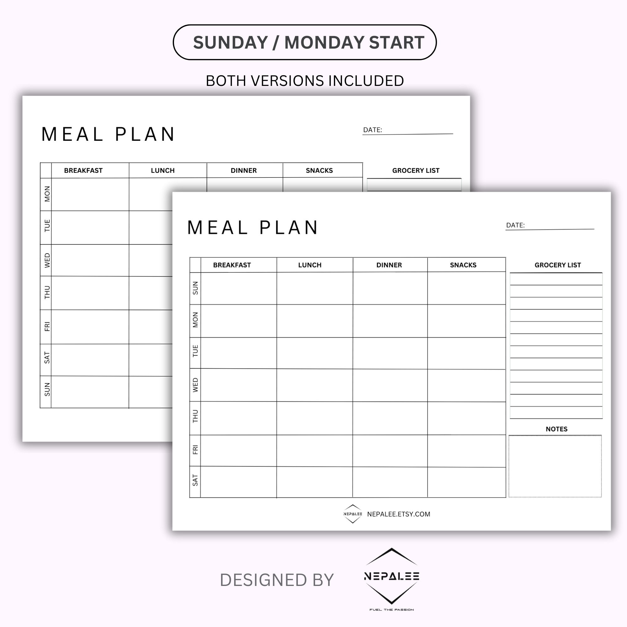 Printable Weekly Meal Planner Landscape Minimalist Weekly - Etsy