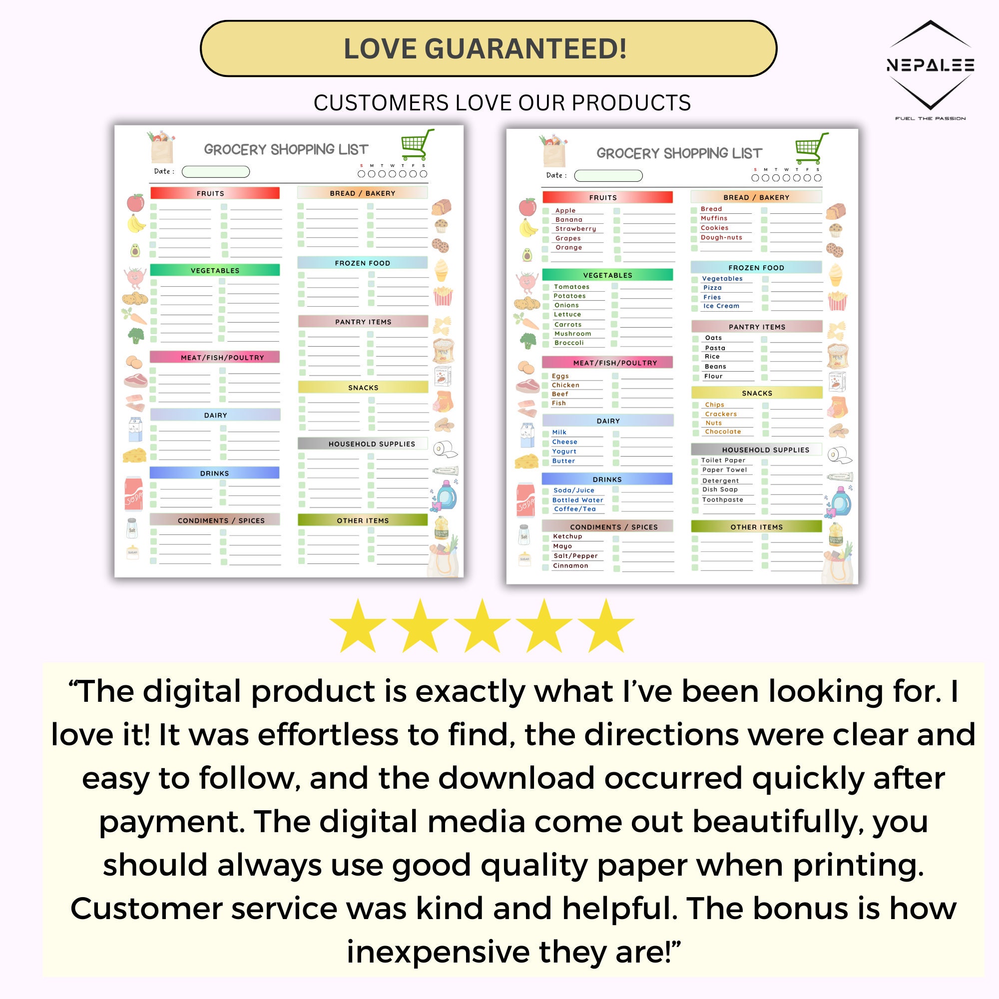 Grocery List Template & Weekly Meal Planner Bundle, Categorized Grocery ...