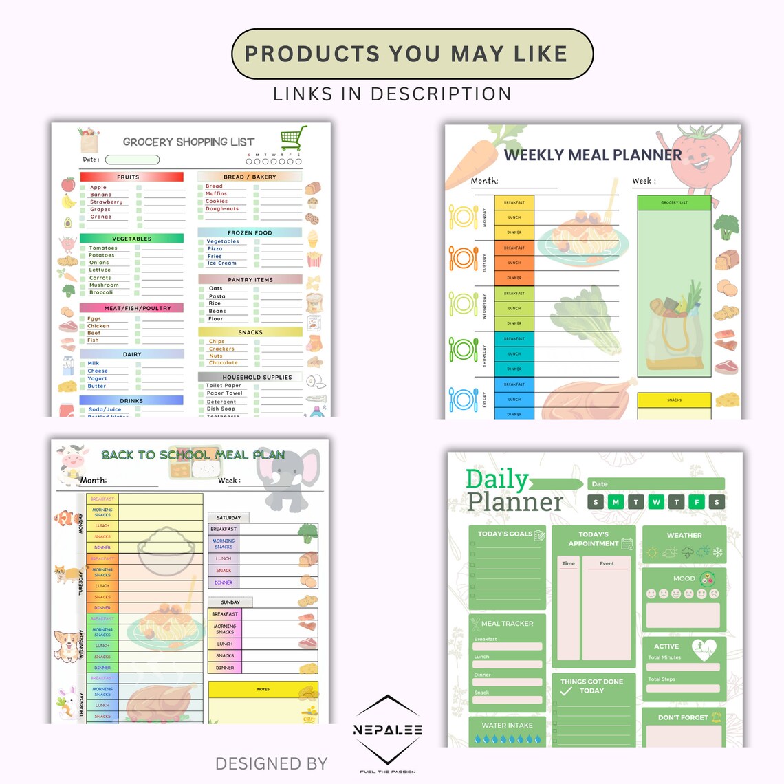 Printable Weekly Meal Planner Landscape, Minimalist Weekly Meal Planner ...