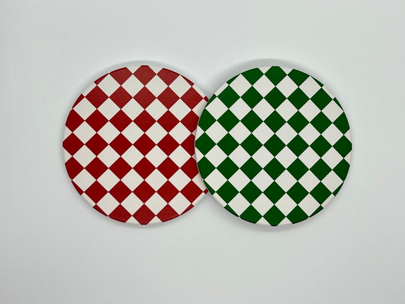Checkered Pattern Ceramic Coasters Set Checkerboard Home - Etsy